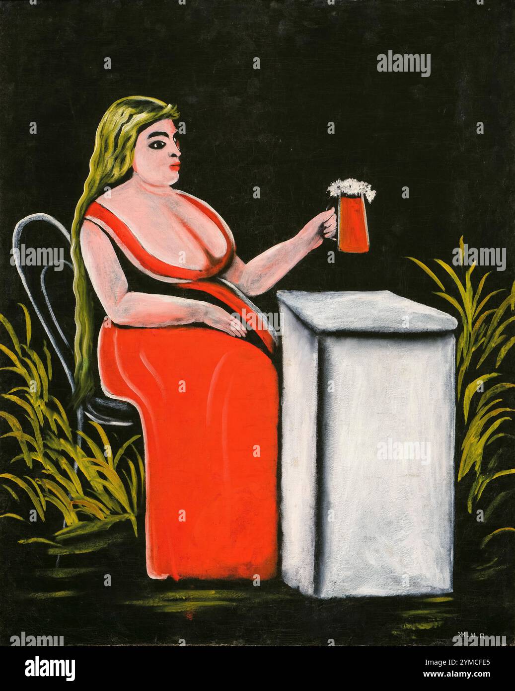 Niko Pirosmani portrait painting, Woman with a Tankard of Beer, oil on oilcloth, circa 1905 ...