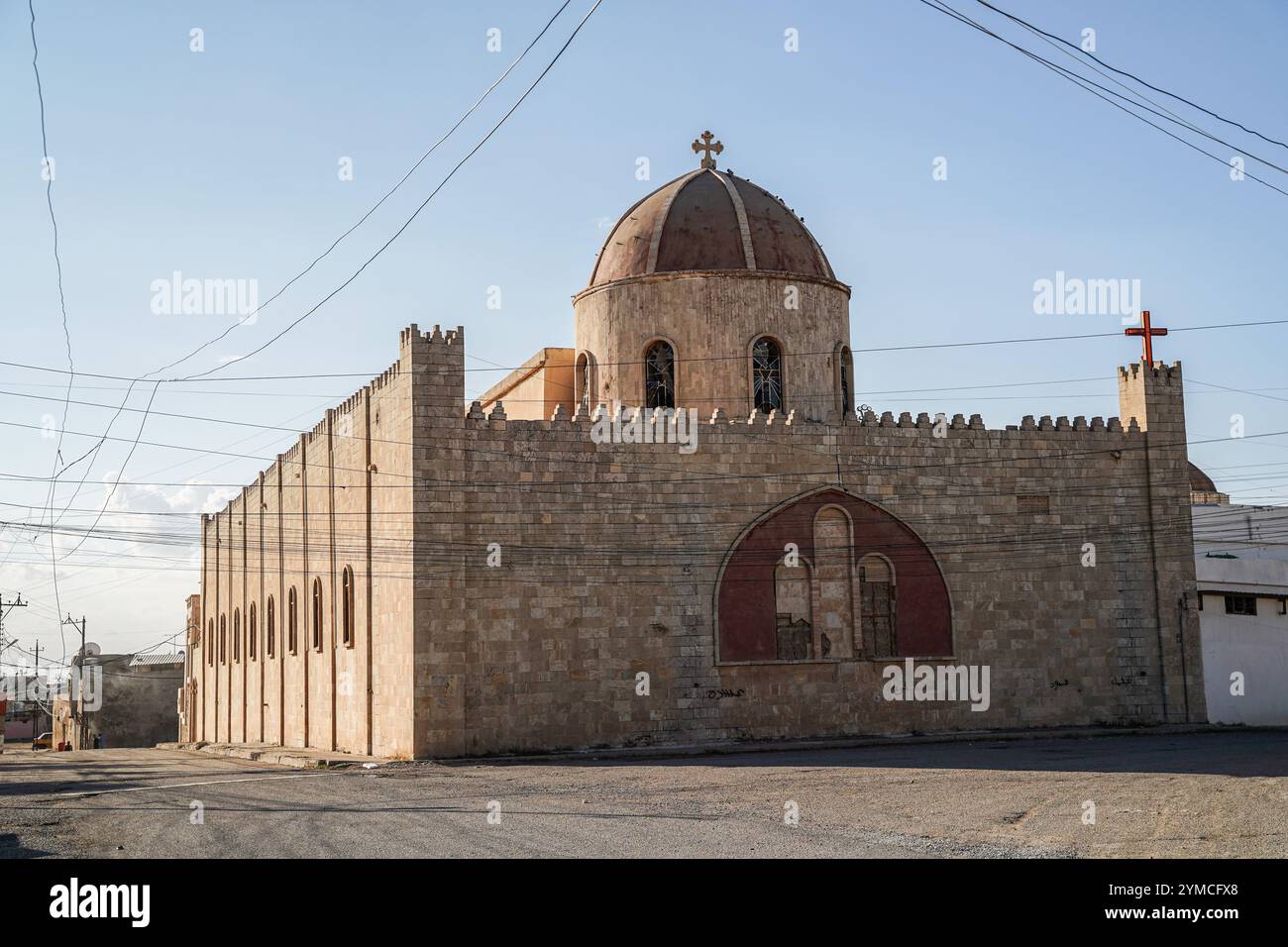 A general view of an empty alley shows Chaldean Church of the Sacred ...