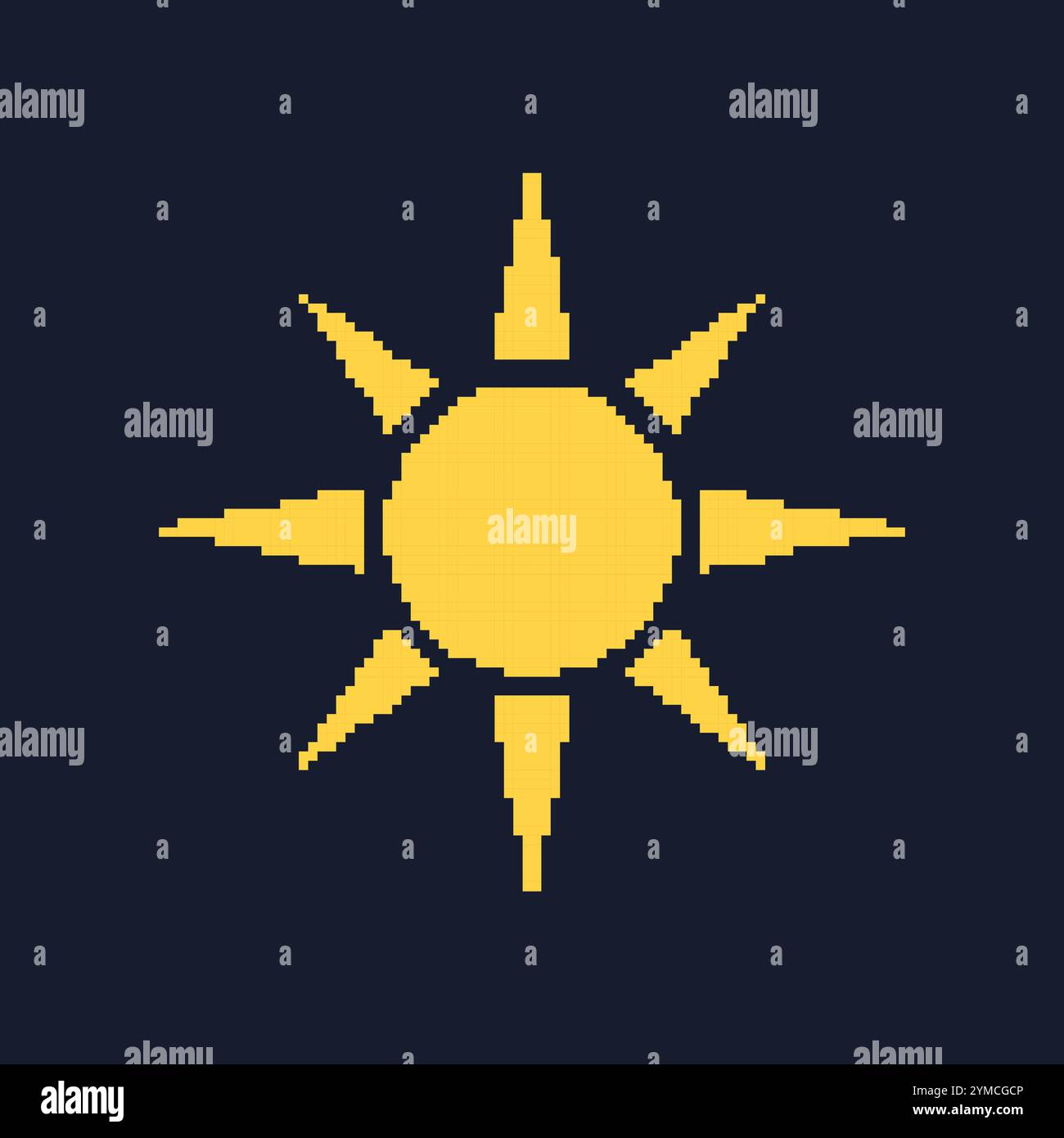 Sun Pixel Art Icon. Retro Game Yellow Sun Isolated on Dark Background ...