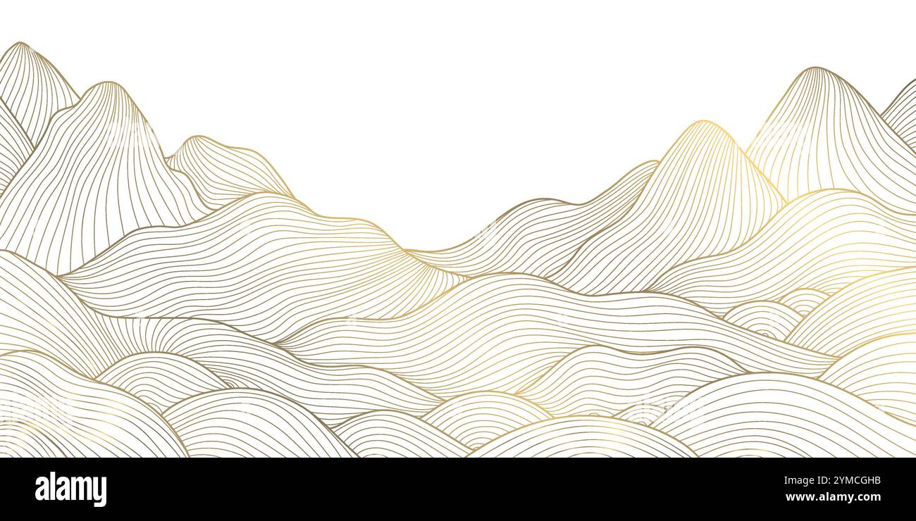 Vector abstract mountain, sea line gold japanese background. Desert ...