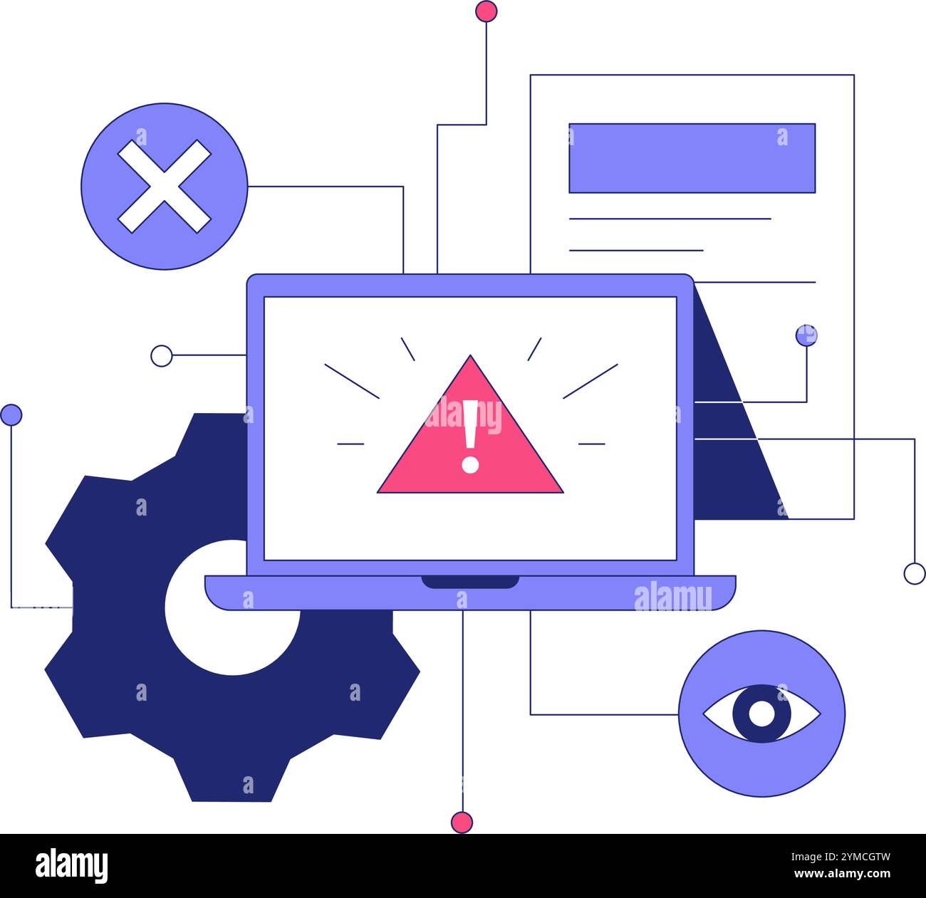 Computer With Warning Symbol In Flat Vector Illustration Symbolizing System Error Security
