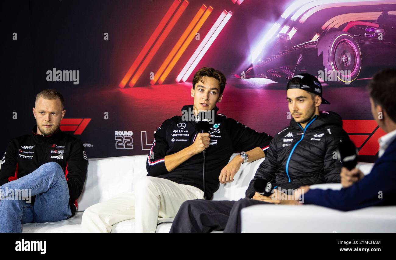 November 20 2024 Las Vegas NV, USA Haas F1 Team driver Kevin Magnussen, Mercedes AMG Petronas ...