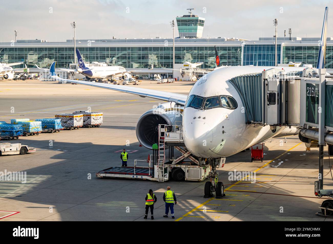 Munich, Germany - November 01, 2024: Preparing the aircraft for flight ...