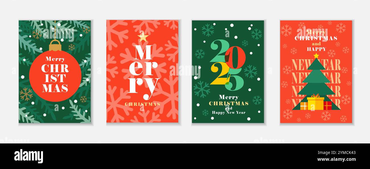 Merry Christmas and Happy New Year 2025 greeting cards or creative ...