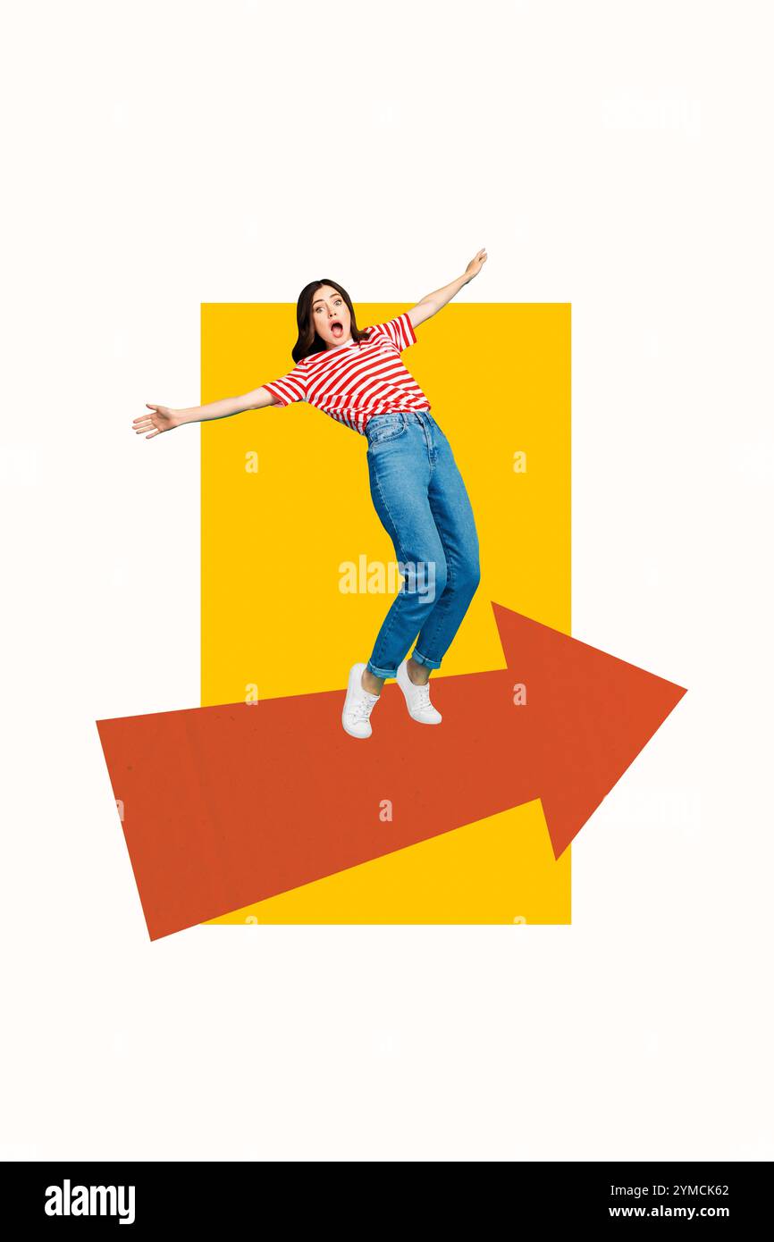 Sketch design trend artwork poster 3D photo collage of huge arrow way ...