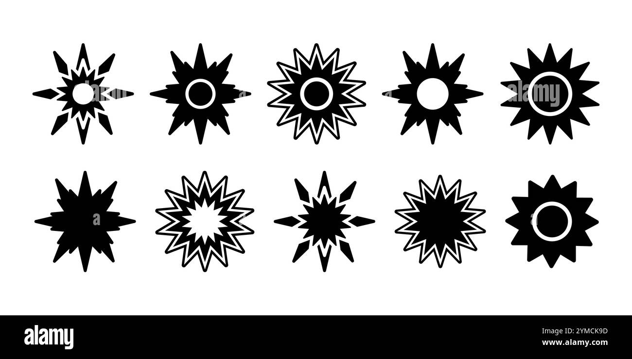 Collection of zigzag circle with sharp edge. Flat geometric shape of ...