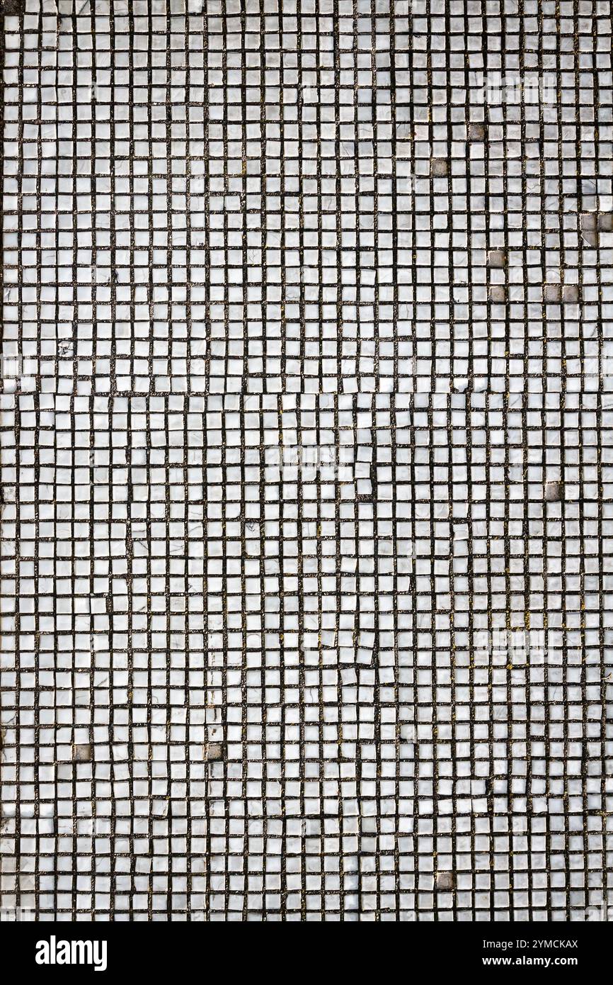 Texture of the old tile wall. Square white small tiles on concrete ...