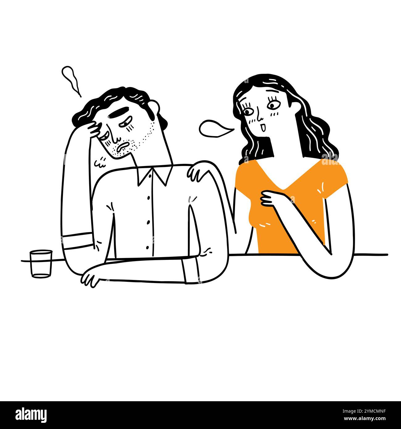 Pretty woman cheering on a man who is sad comforting depression. Hand ...