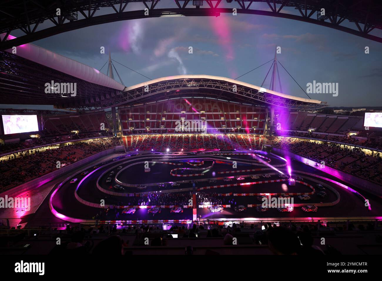 Rally cars are lined on the circuit before a ceremonial start of WRC ...