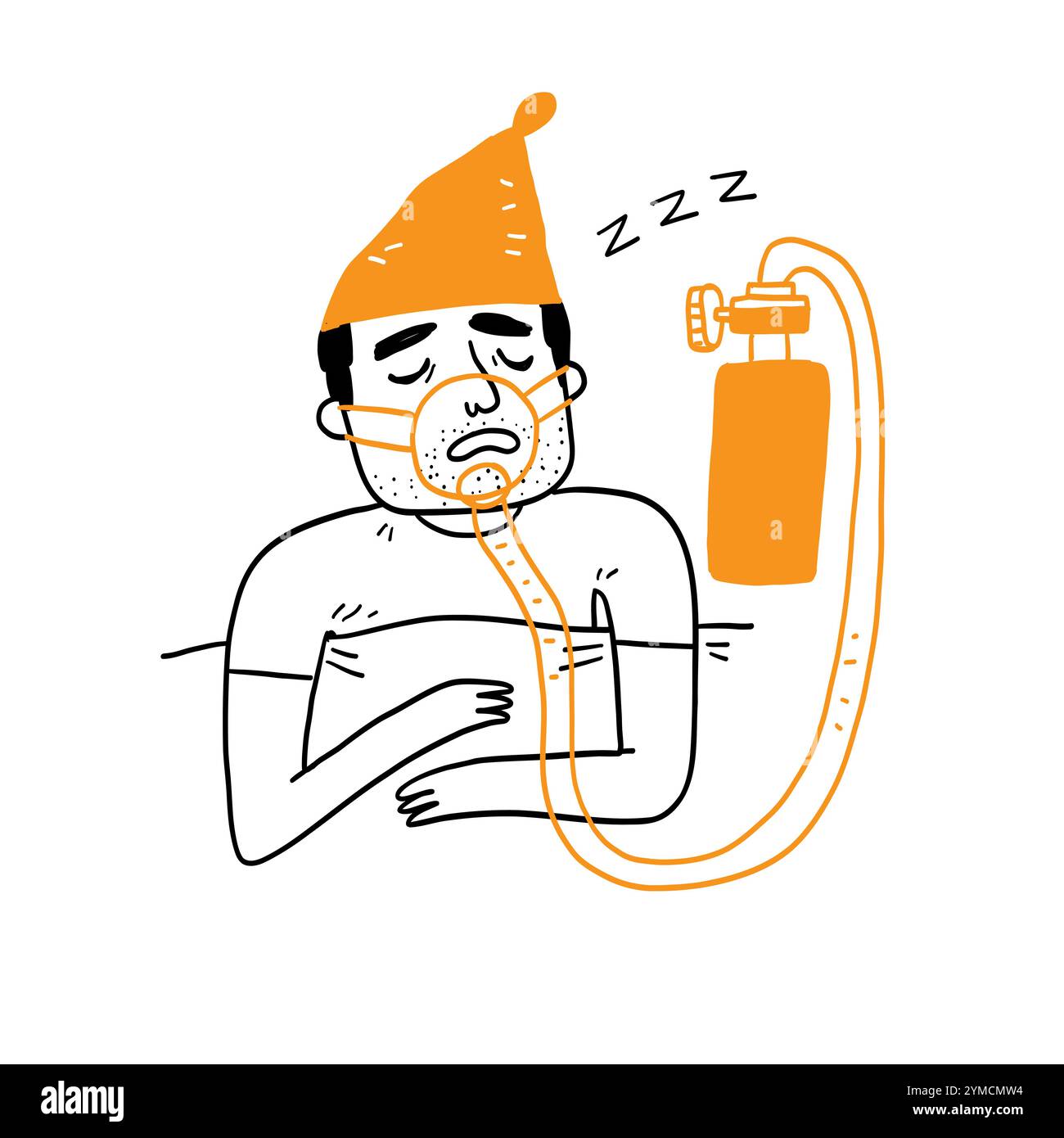 Young man wearing Cpap mask sleeping in bed, snoring man.Obstructive ... Young man wearing Cpap mask sleeping in bed, snoring man.Obstructive ...