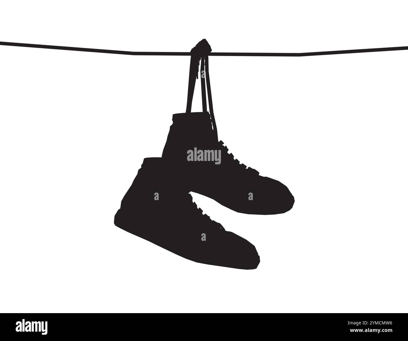 Silhouette Sneakers hanging from a rope on the white background. Vector ...