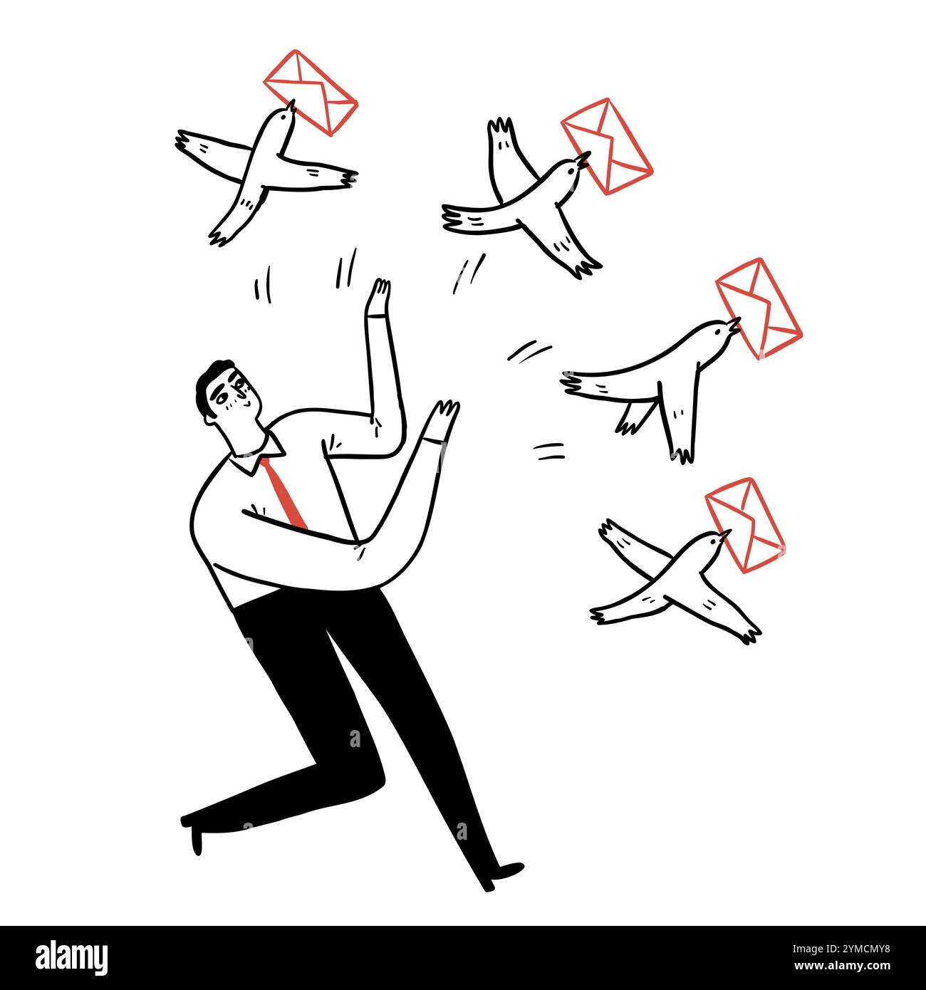 The pigeons keeping the mail was leaved by young business man, isolated ...