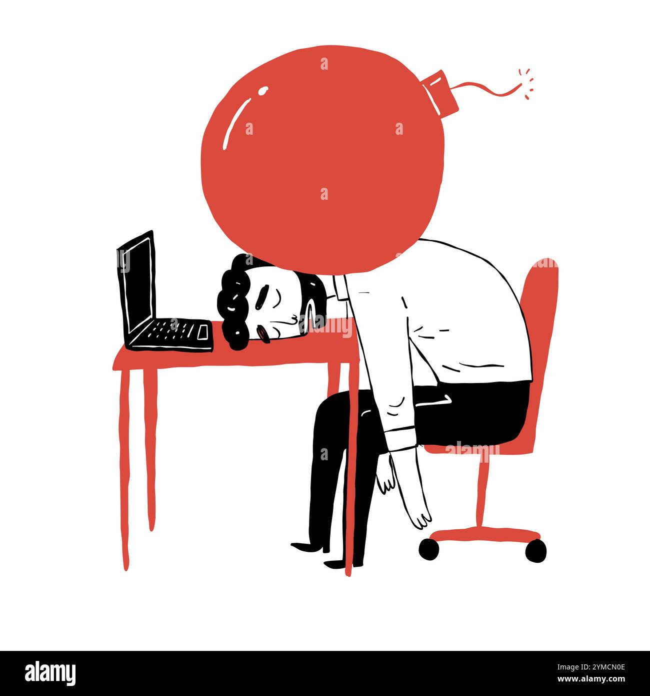 Tired employee sleeping in the office. Hand drawn Vector Illustration ...