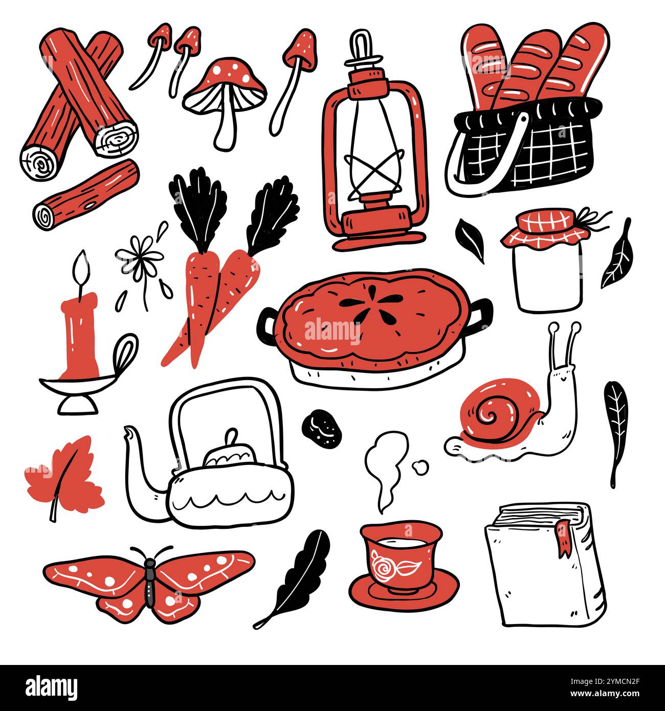 Cottage core set elements, isolated on white background. Hand drawn ...