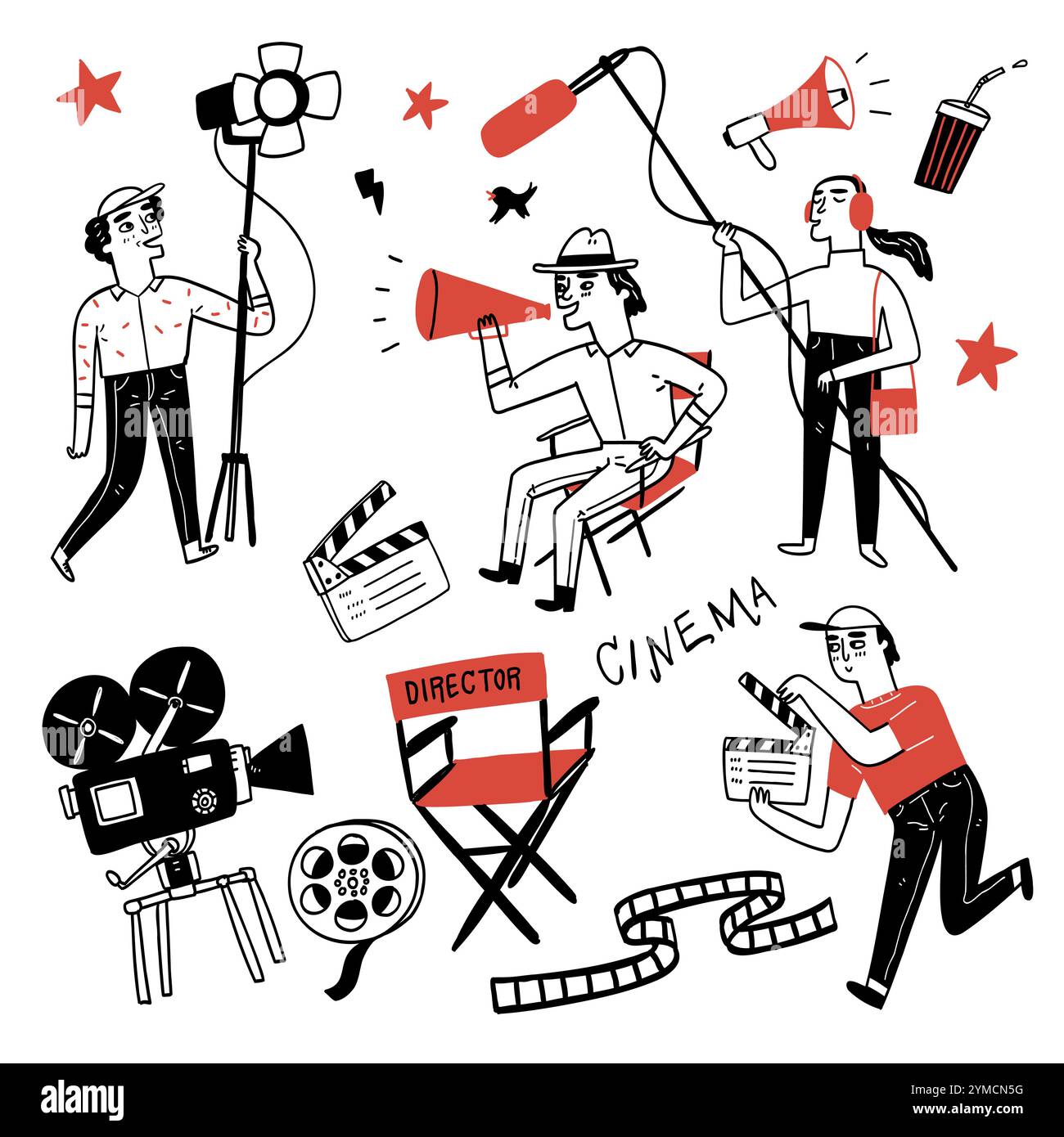 Movie and cinema items collection. Set of cartoon icons and symbols on ...