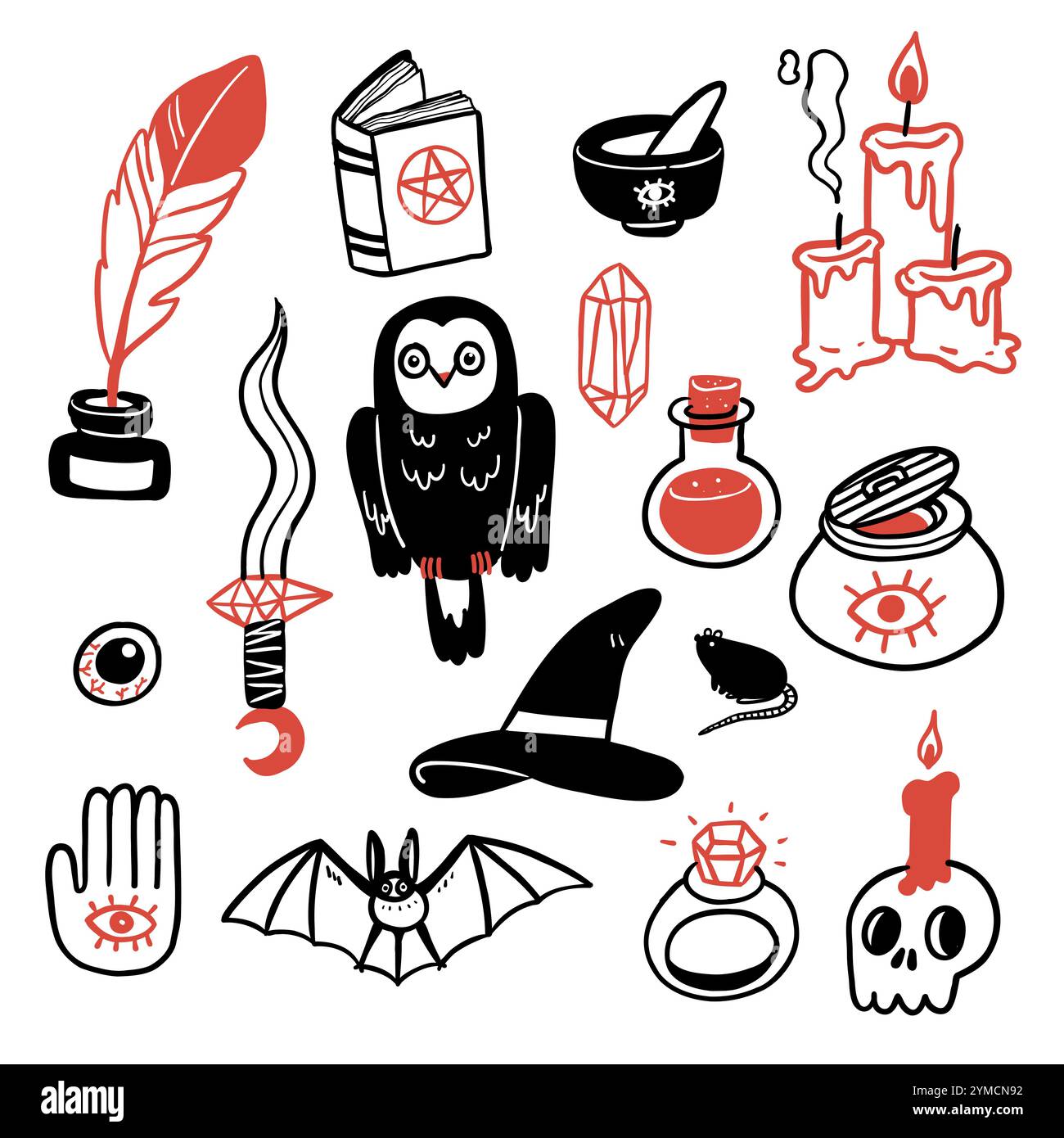 Witchcraft magical symbol crystal icons set. Hand drawn vector illustration doodle style Stock ...