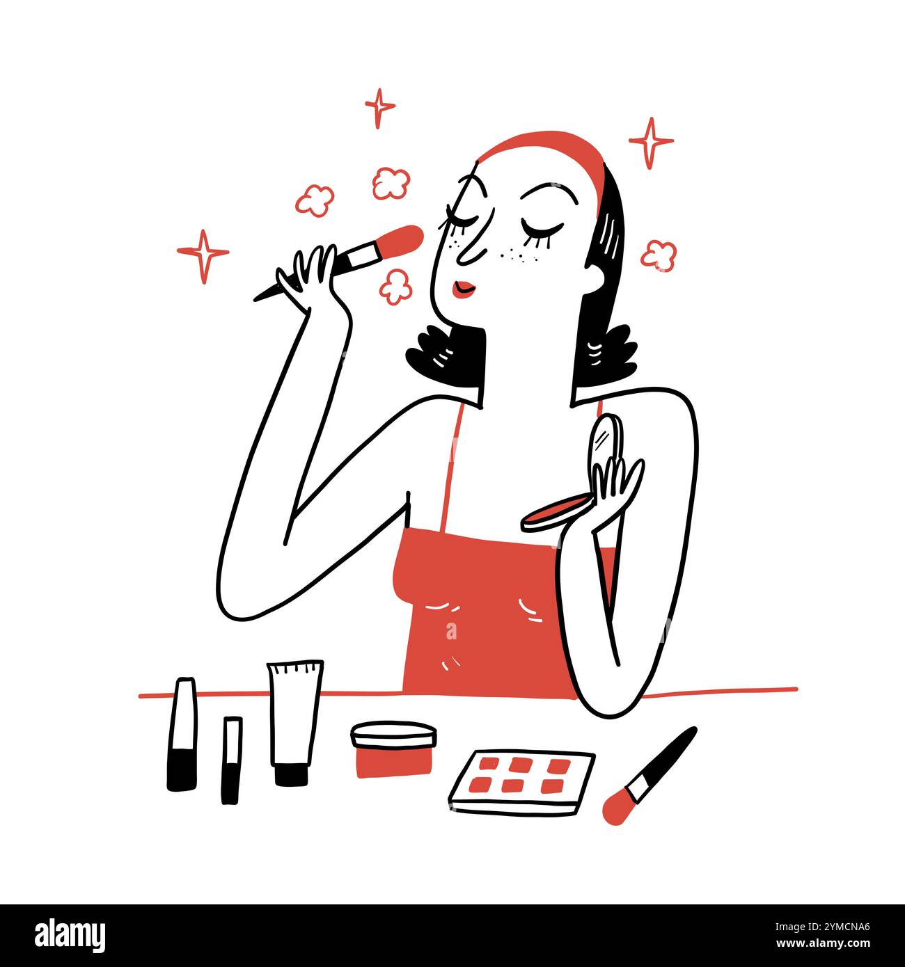 Cartoon beautiful girl applying makeup hi-res stock photography and ...