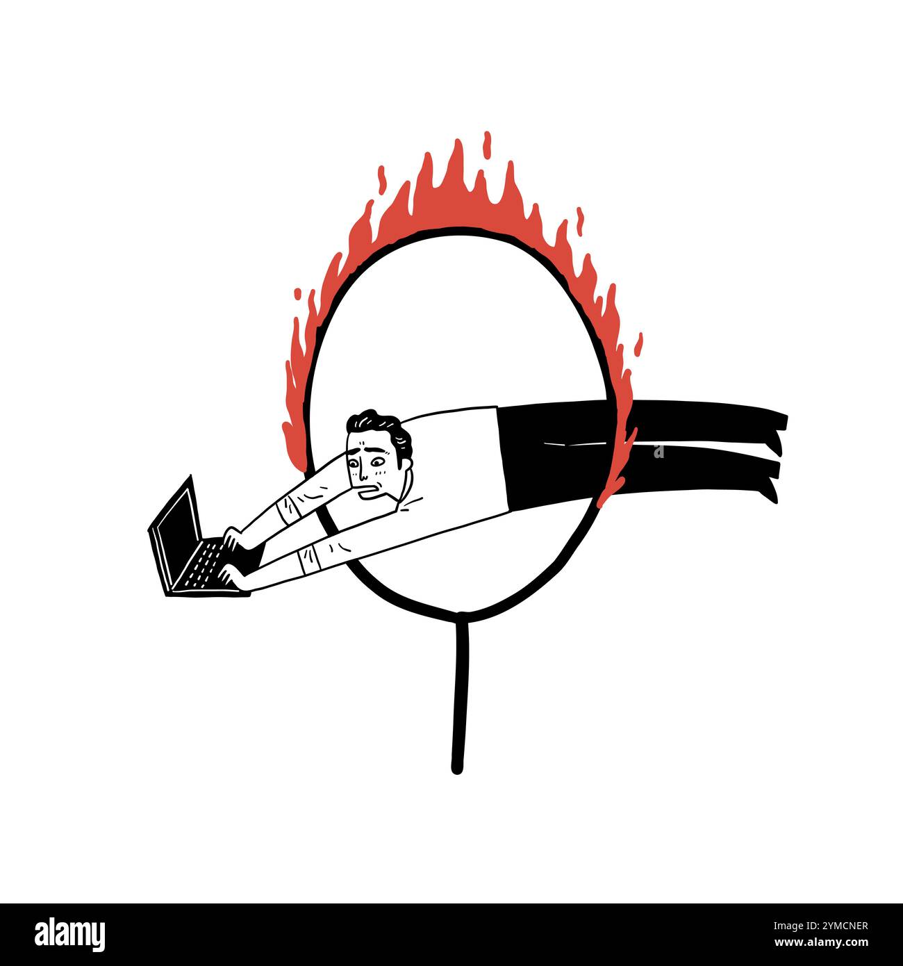 Business concept illustration. Businessman jumping through fire circle ... Business concept illustration. Businessman jumping through fire circle ...