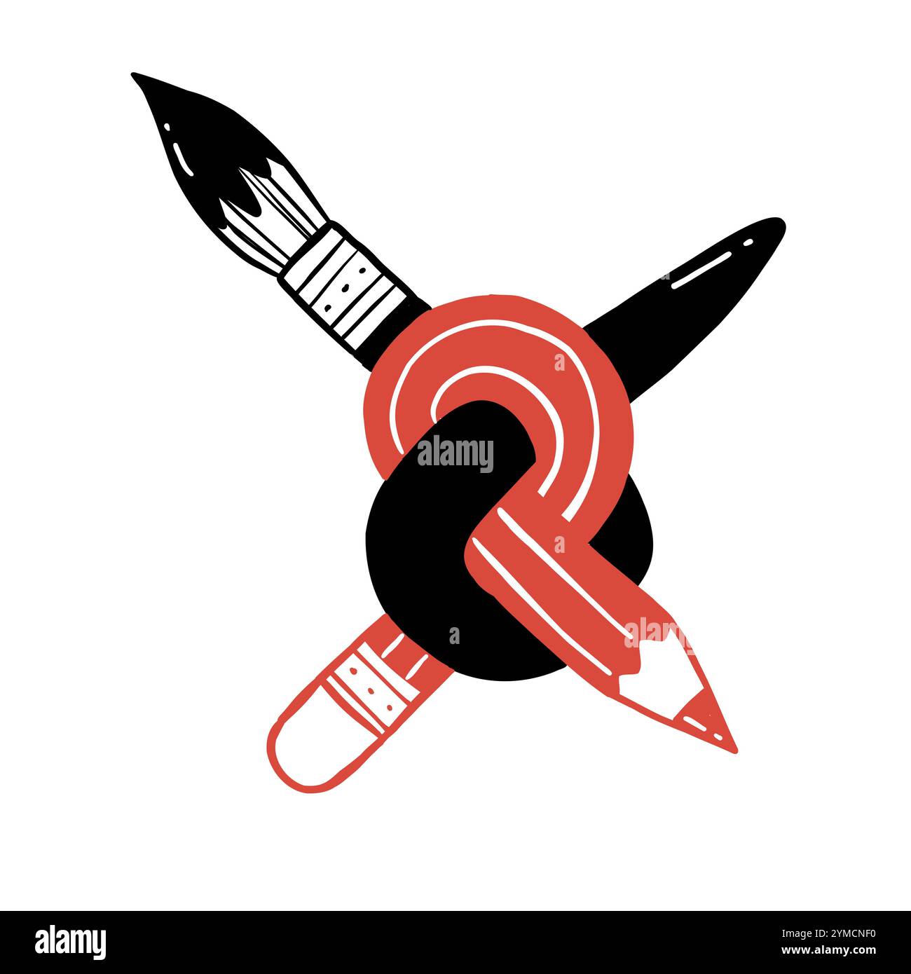 The pen and pencil roll together, Hand drawn vector illustration doodle ...