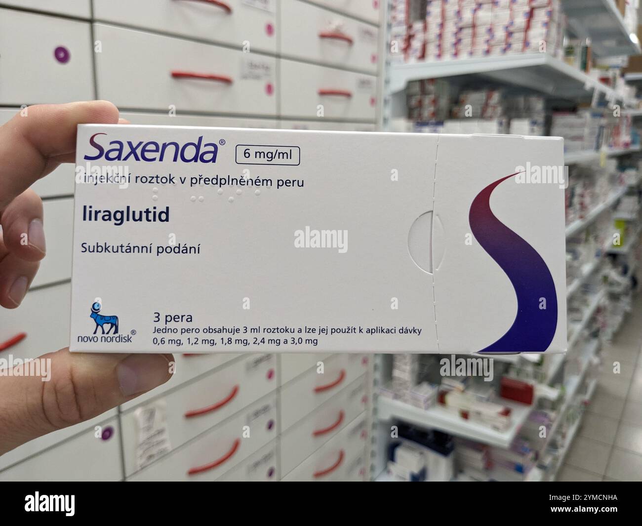 Saxenda box of medication with liraglutide active substance by novo hi ...