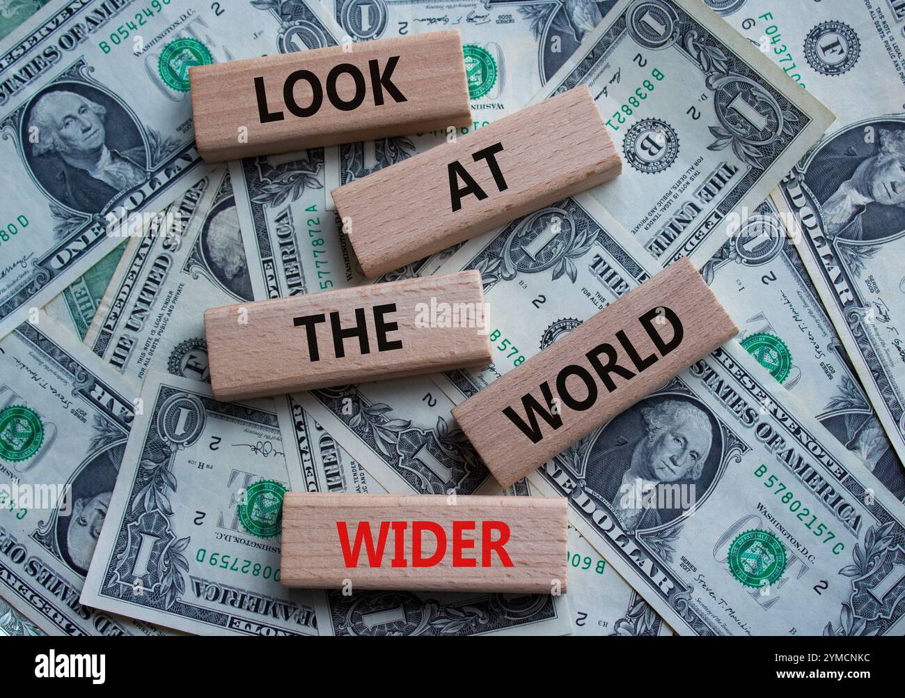 Look at the world wider symbol. Wooden blocks with words Look at the ...