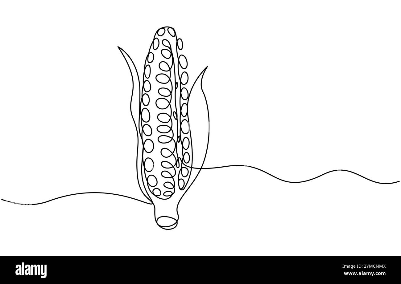 Maize ear in continuous line art drawing style Stock Vector Image & Art ...
