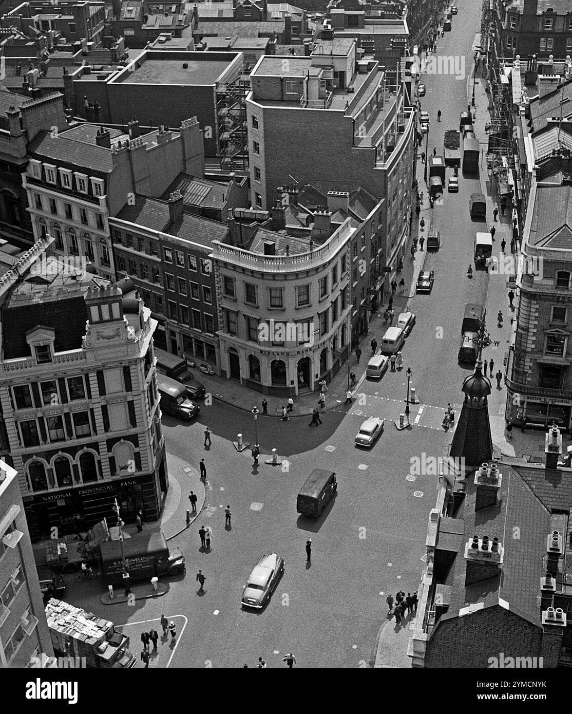 An aerial view of St Giles Circus i, Central London, 1950's Stock Photo ...