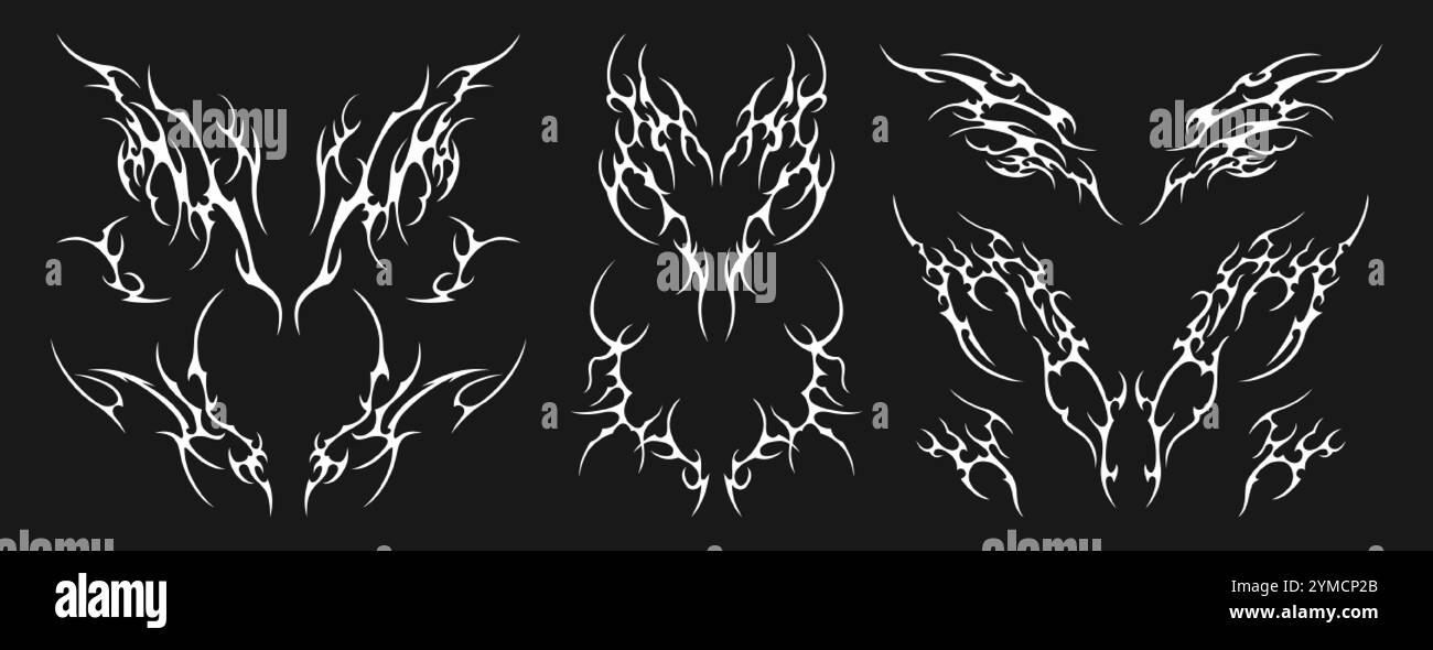 Neo tribal tattoo set. Neotribal gothic butterfly with wings, flame ...