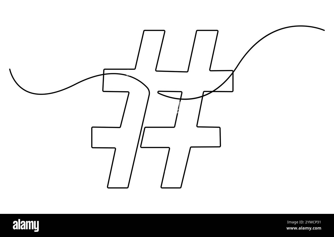 Hashtag symbol. One line continuous Hashtag. Line art, outline, single ...