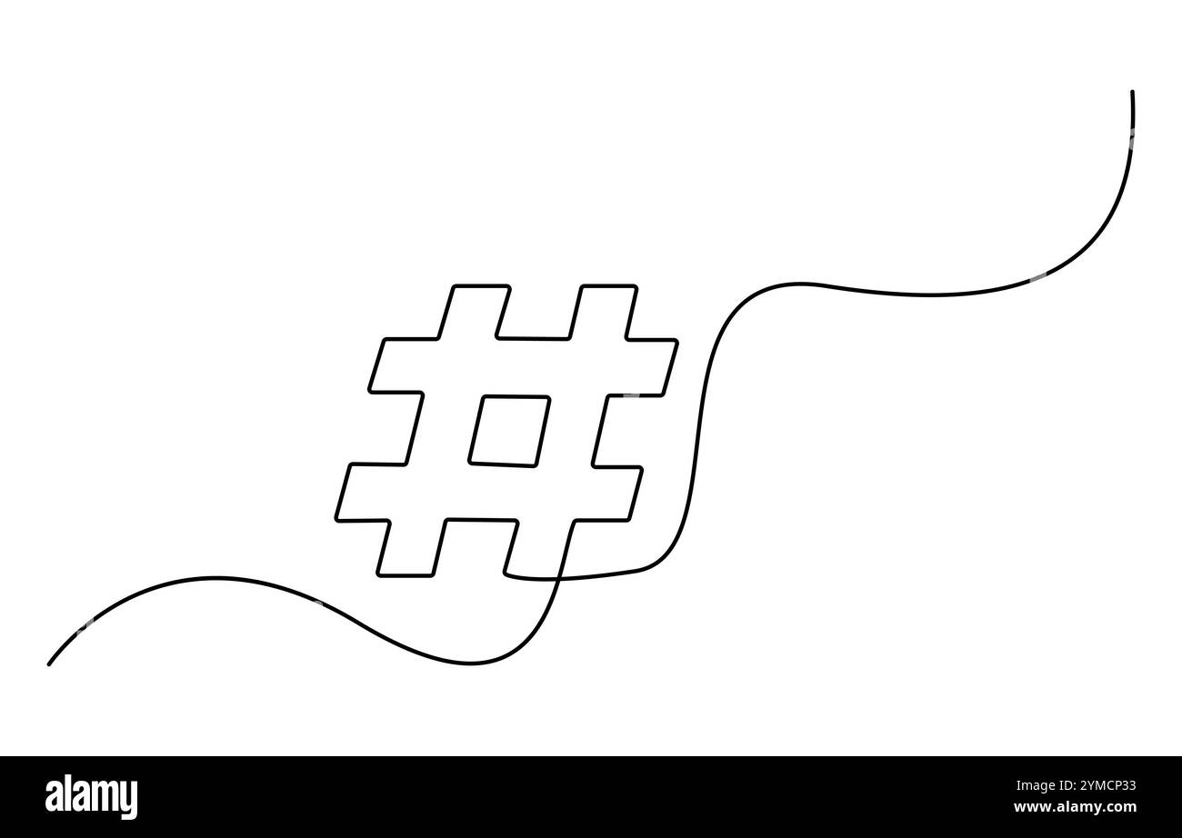 Hashtag symbol. One line continuous Hashtag. Line art, outline, single ...