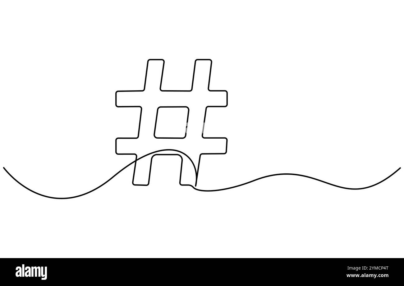 Hashtag symbol. One line continuous Hashtag. Line art, outline, single ...