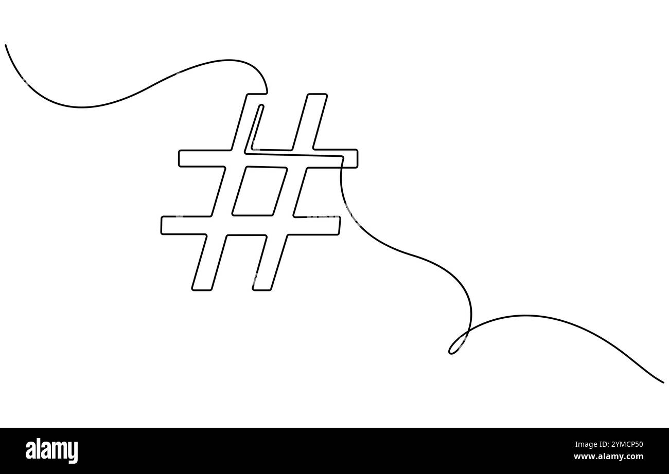 Hashtag symbol. One line continuous Hashtag. Line art, outline, single ...