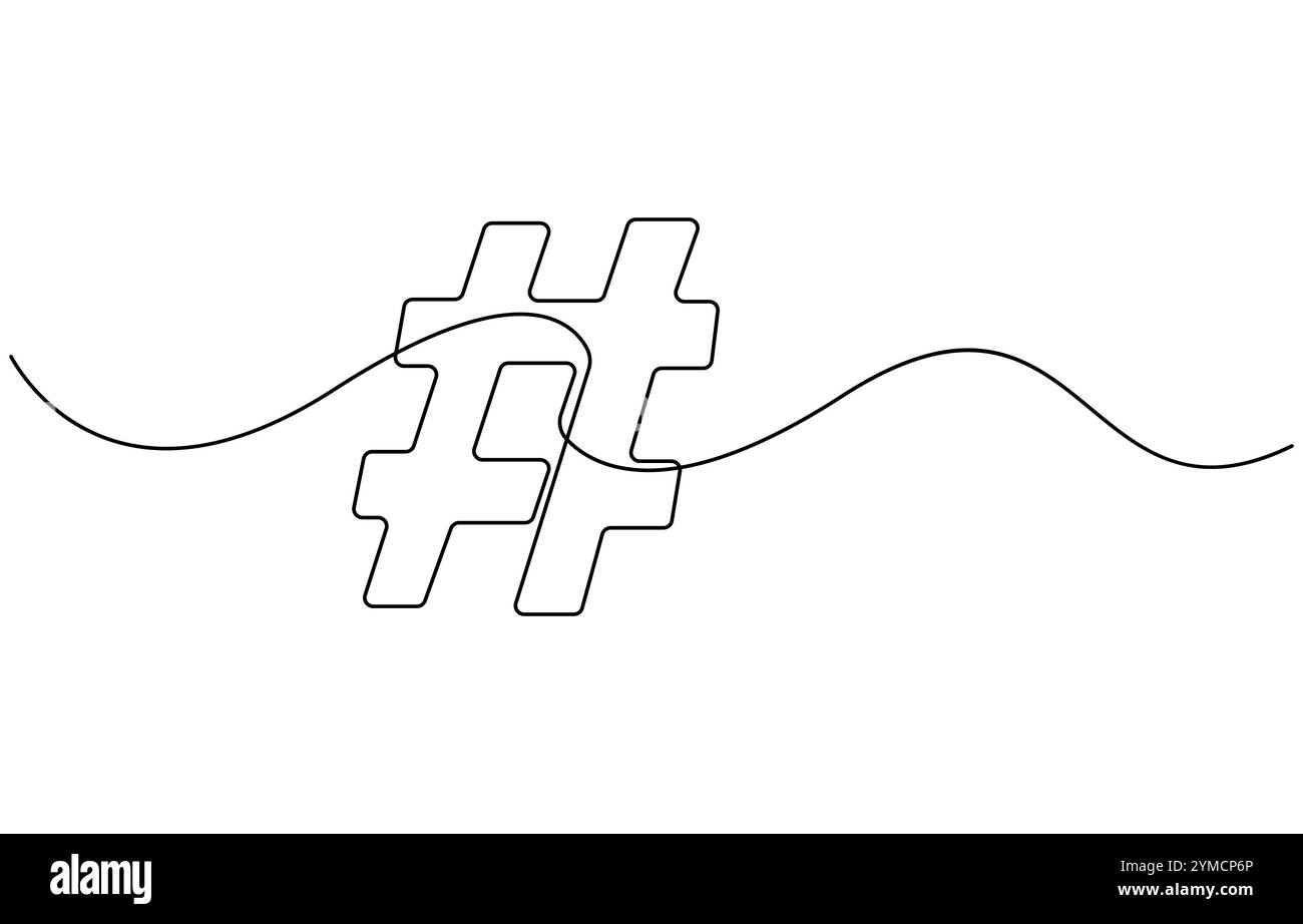 Hashtag symbol. One line continuous Hashtag. Line art, outline, single ...