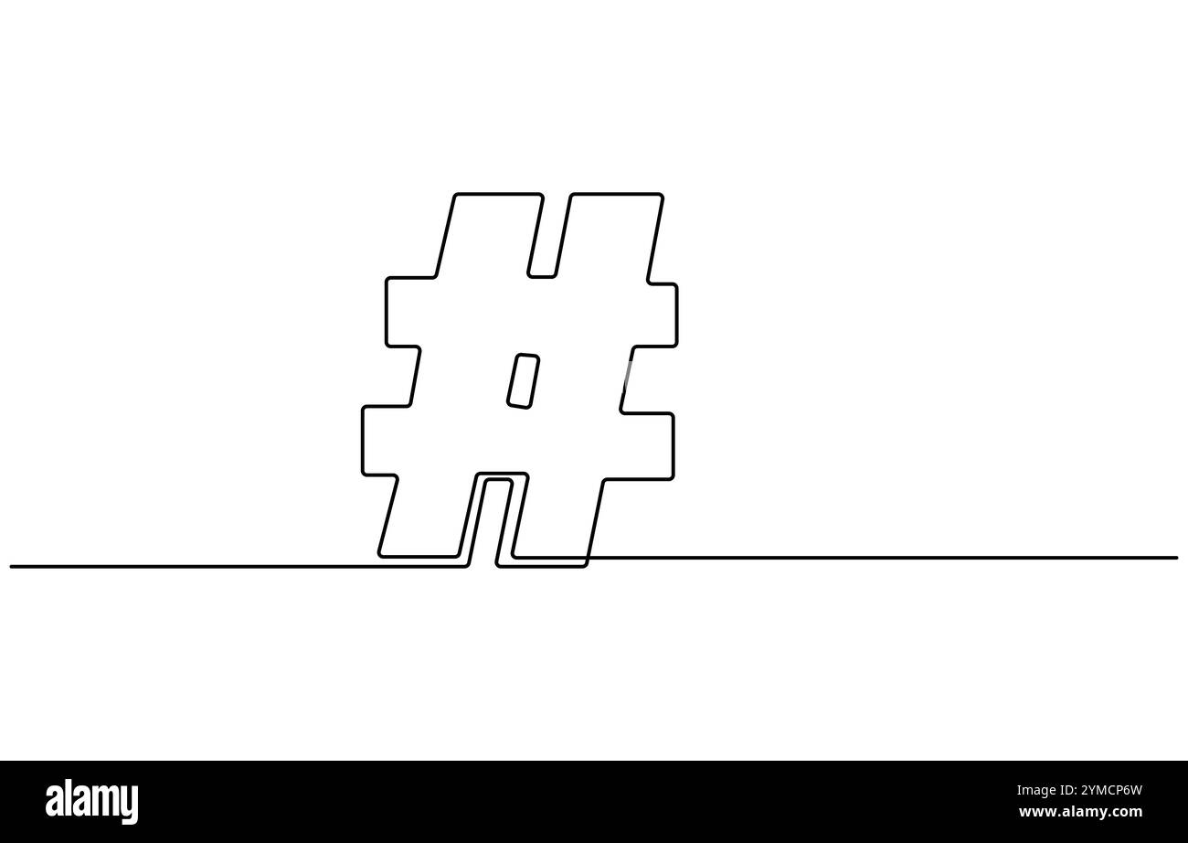 Hashtag symbol. One line continuous Hashtag. Line art, outline, single ...