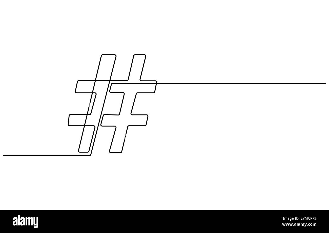 Hashtag symbol. One line continuous Hashtag. Line art, outline, single ...