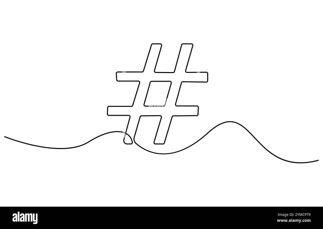 Hashtag symbol. One line continuous Hashtag. Line art, outline, single ...