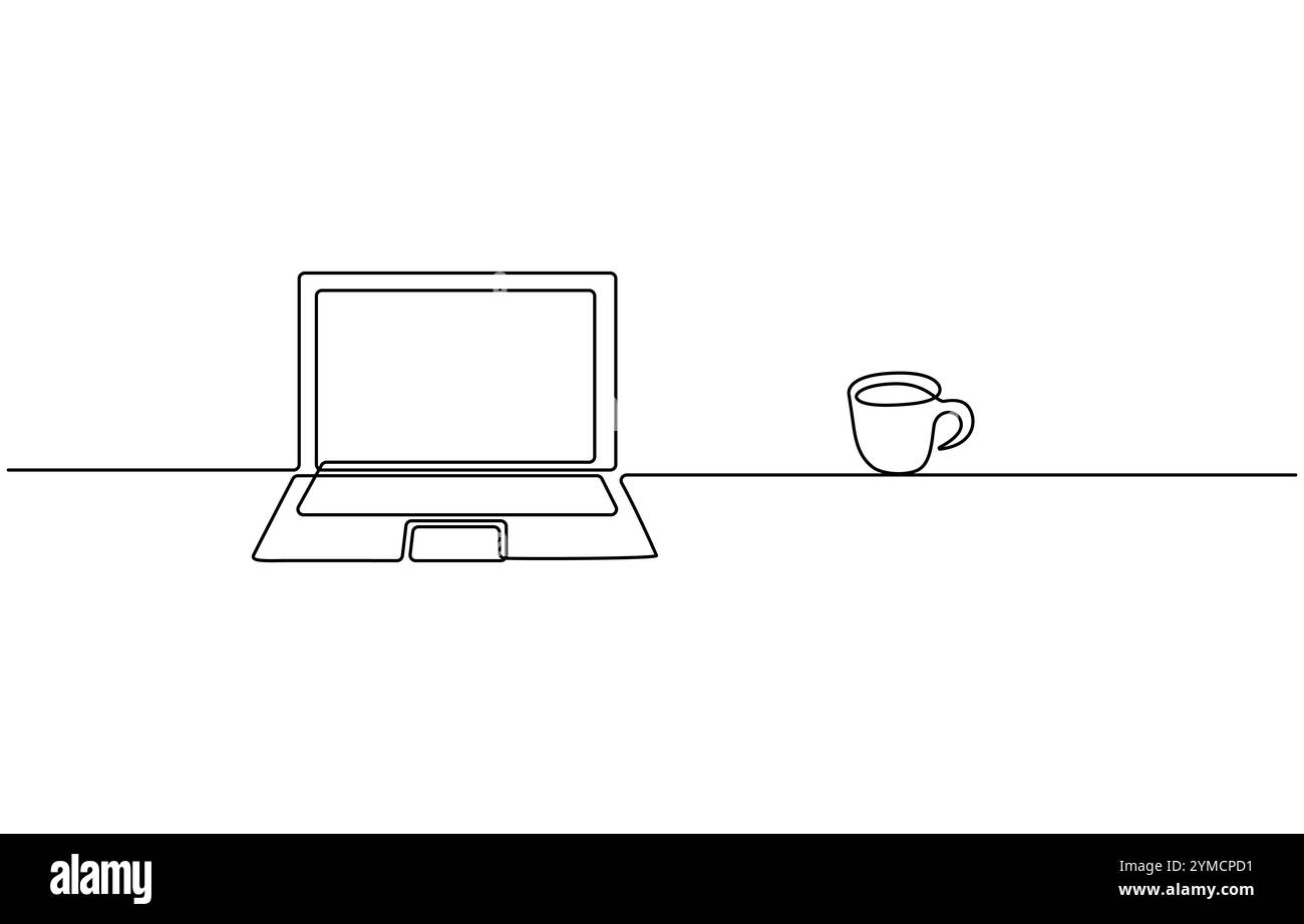 Laptop one line art hi-res stock photography and images - Alamy