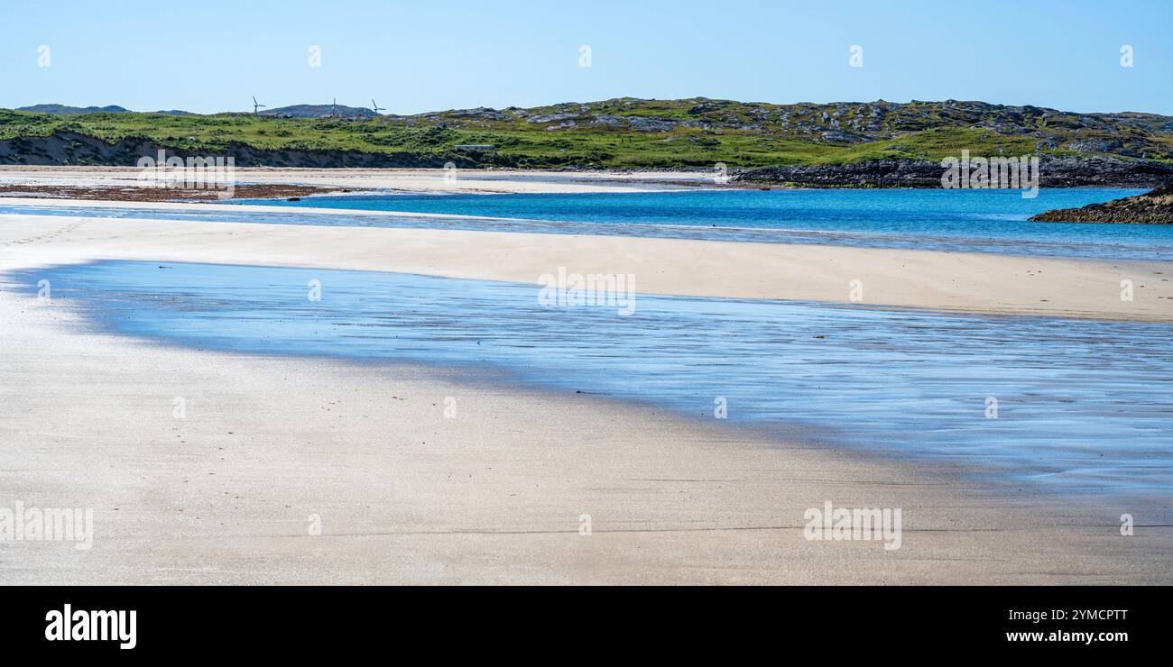 Panoramic view across the golden sands of Cliad beach on west coast of ...