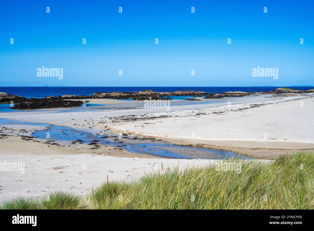Golden sands of Cliad beach on west coast of Isle of Coll, Inner ...