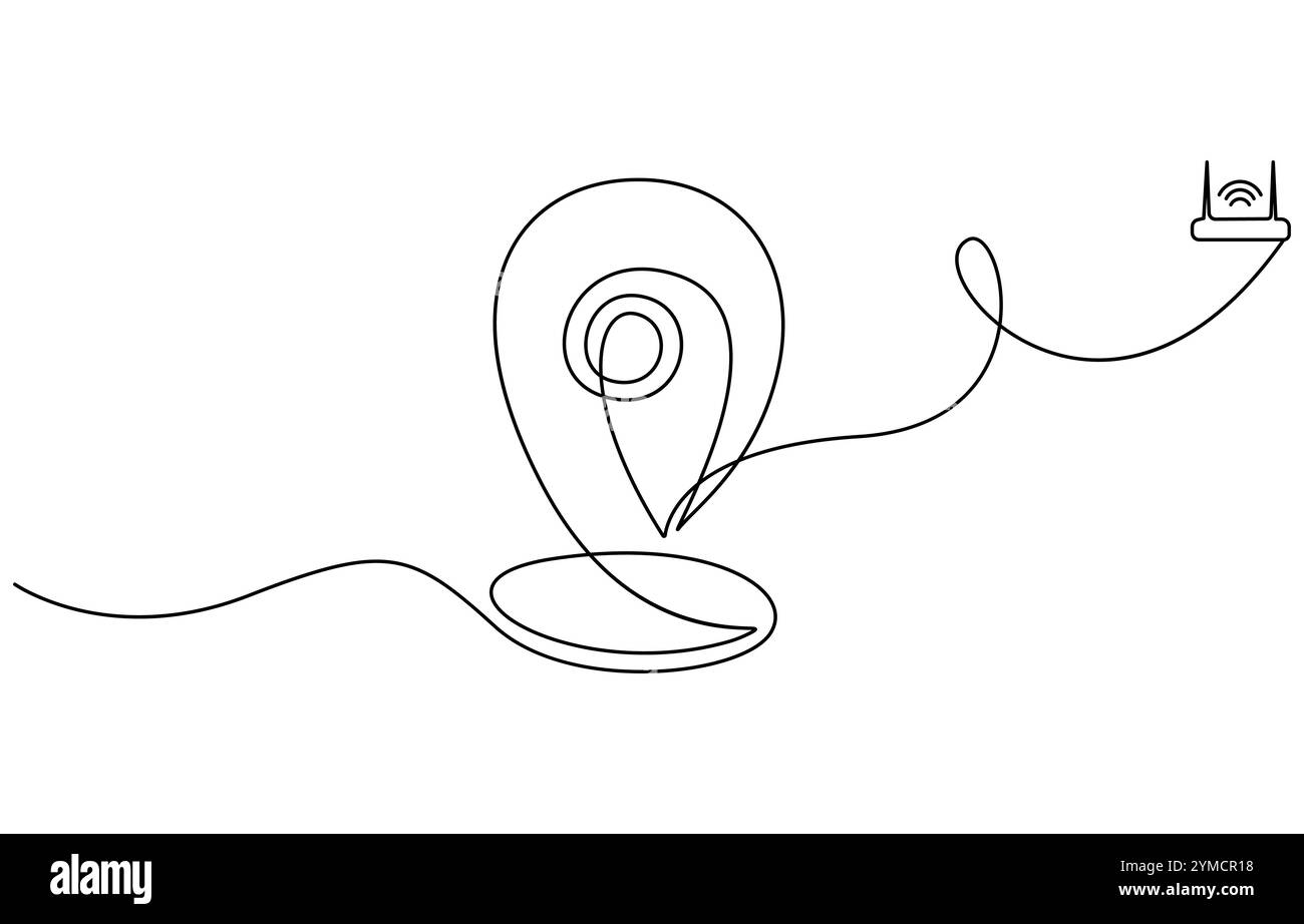 continuous one line google map point route directions and location outline vector art ...