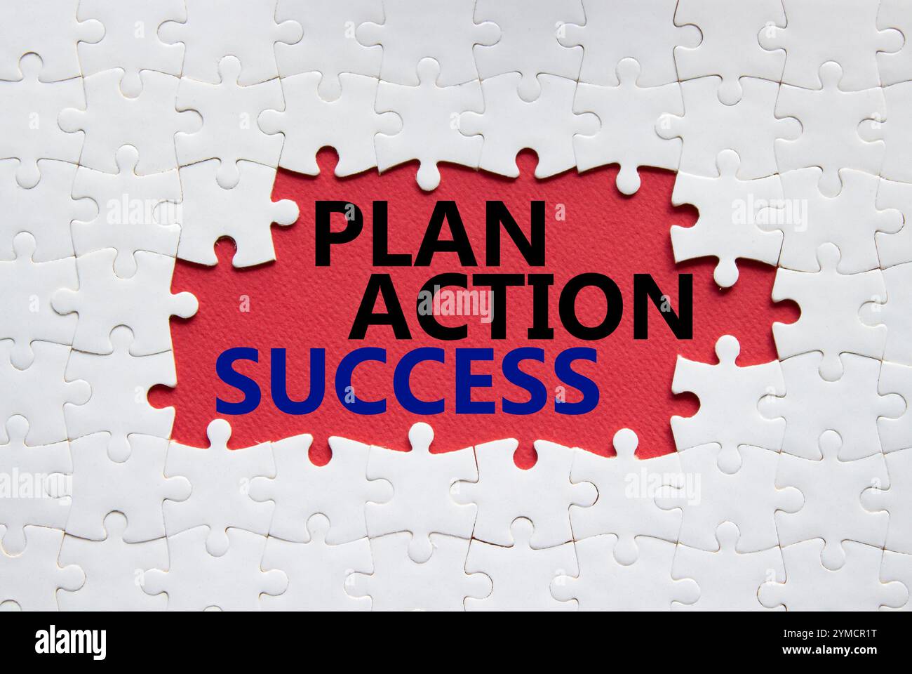 Plan Action Success symbol. Concept words Plan Action Success on white puzzle. Beautiful red ...