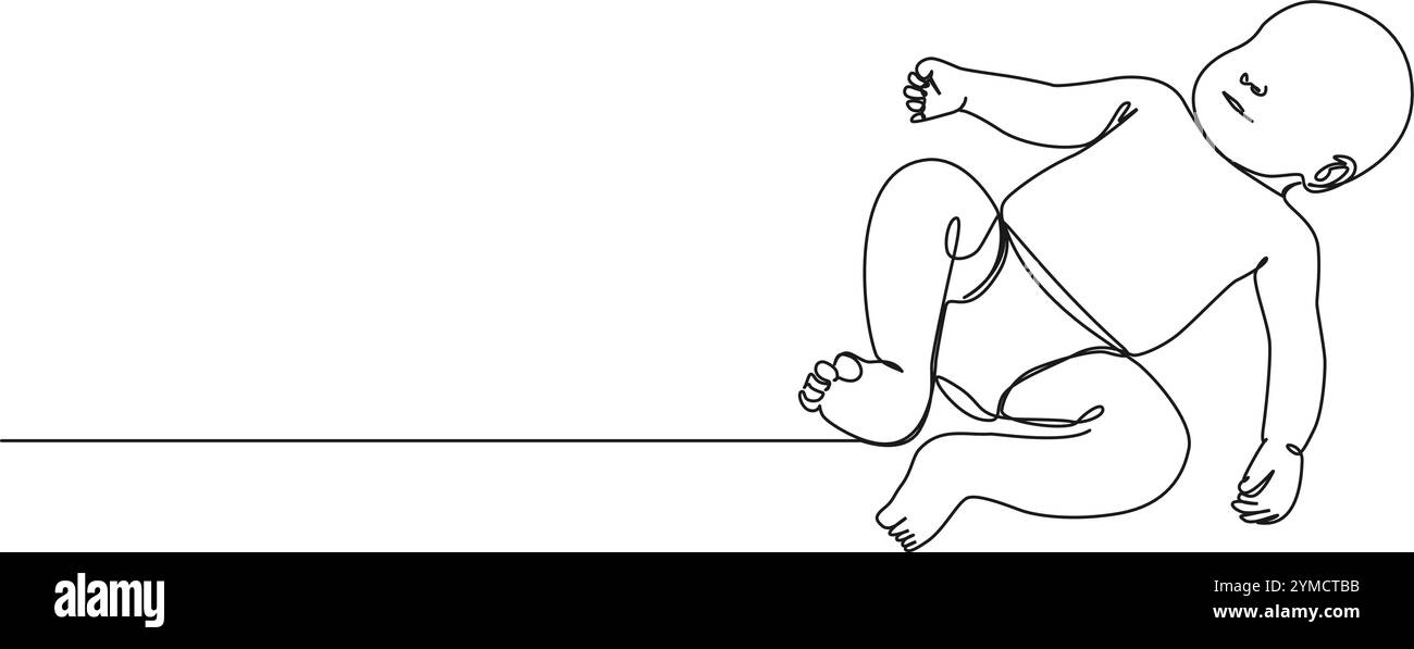 continuous single line drawing of baby lying on its back, line art ...