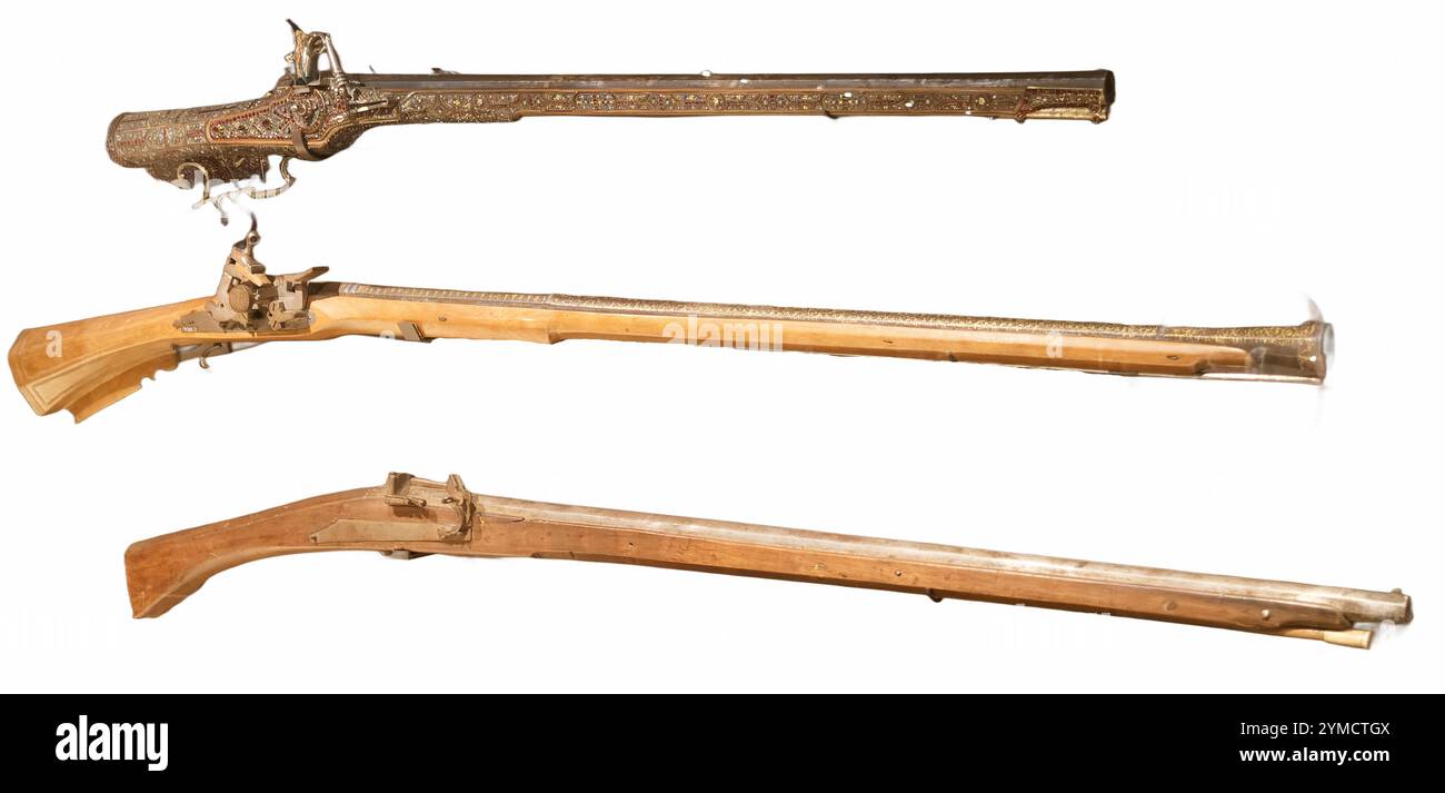 antique spanish rifles with carvings on a white background Stock Photo ...