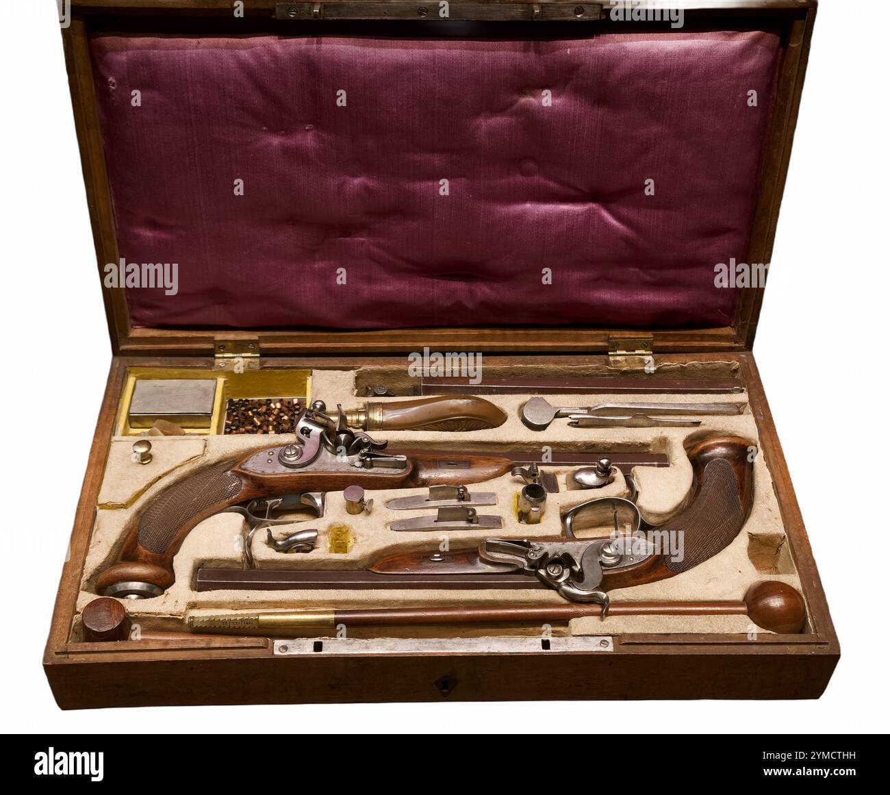 old antique spanish pistols in a case on a white background Stock Photo ...