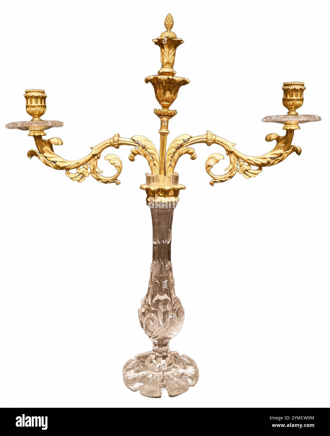 antique old candlestick isolated on white background with carved ...