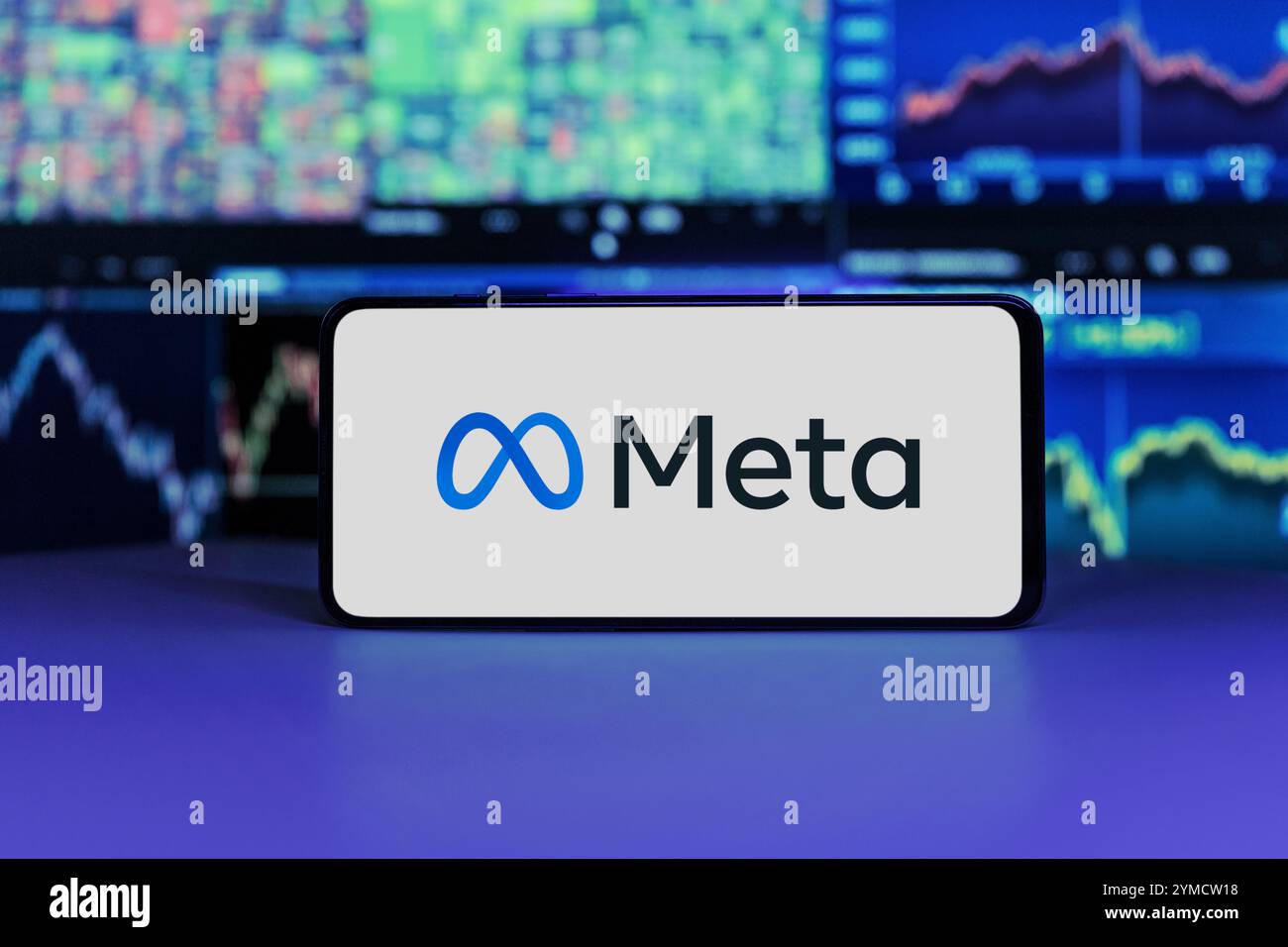 meta logo on mobile phone screen company shares rise or fall on stock ...