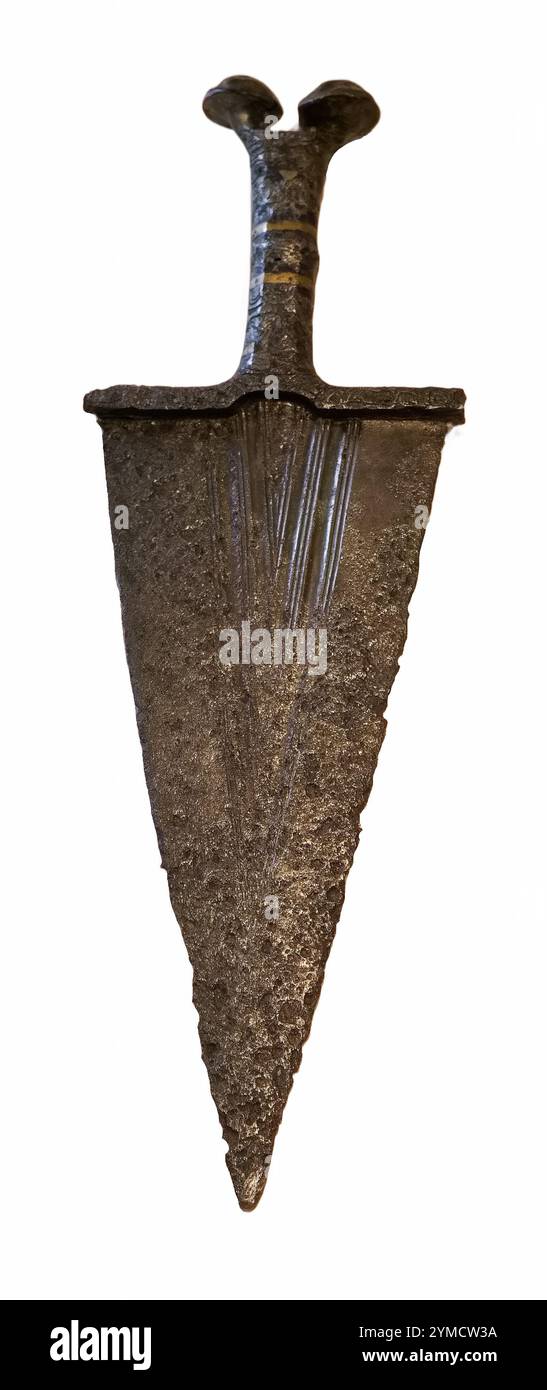 antique roman sword damaged by corrosion isolated on white background ...