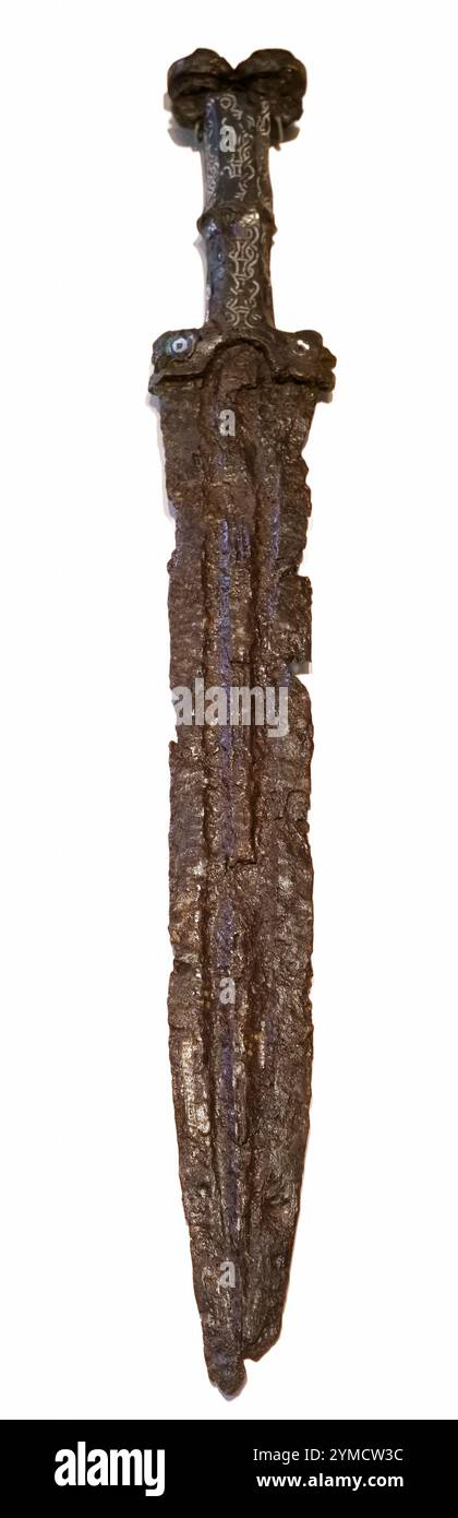 antique roman sword damaged by corrosion isolated on white background ...