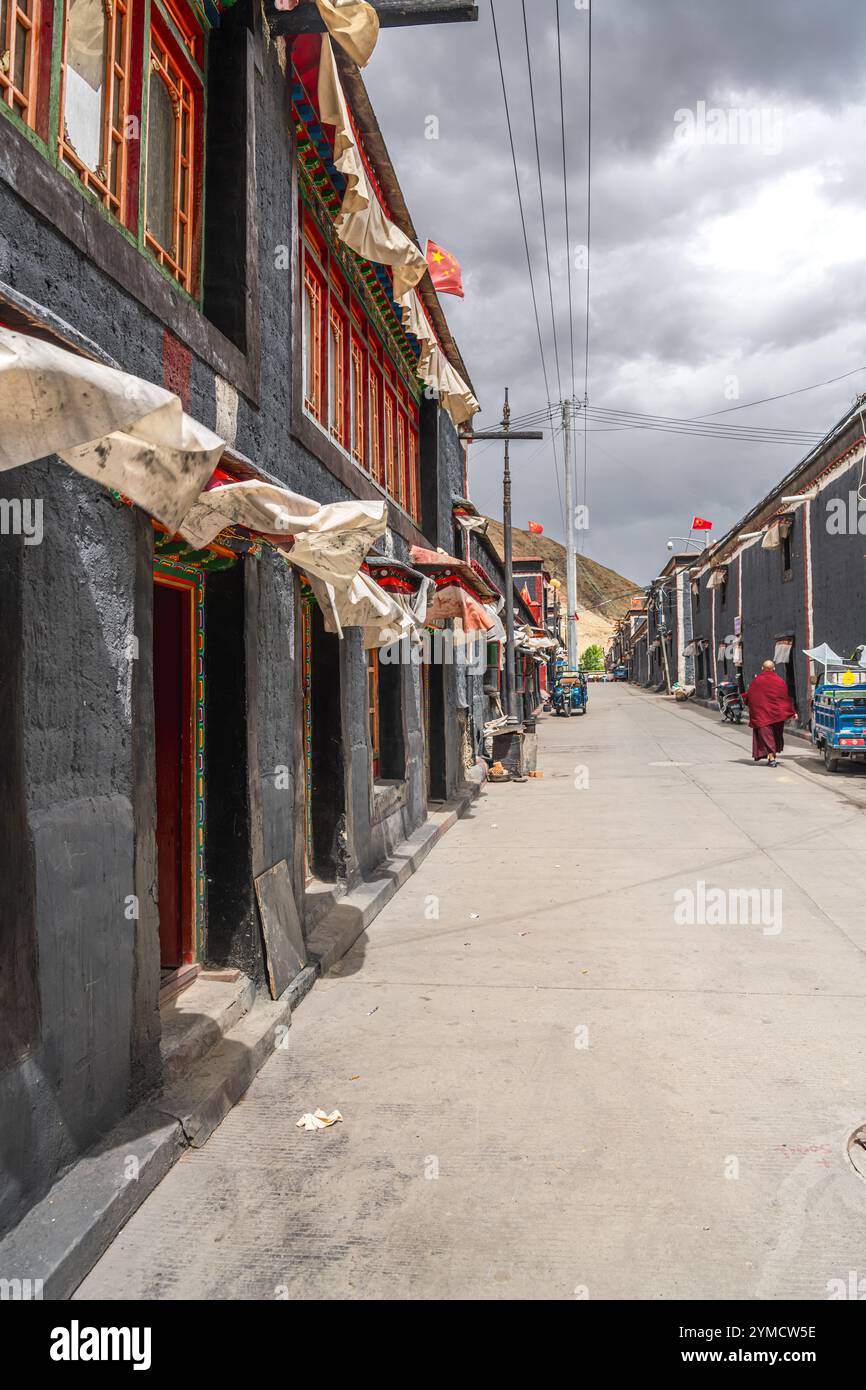 The grey houses of the Tibetan village in the West of Tibet Stock Photo ...
