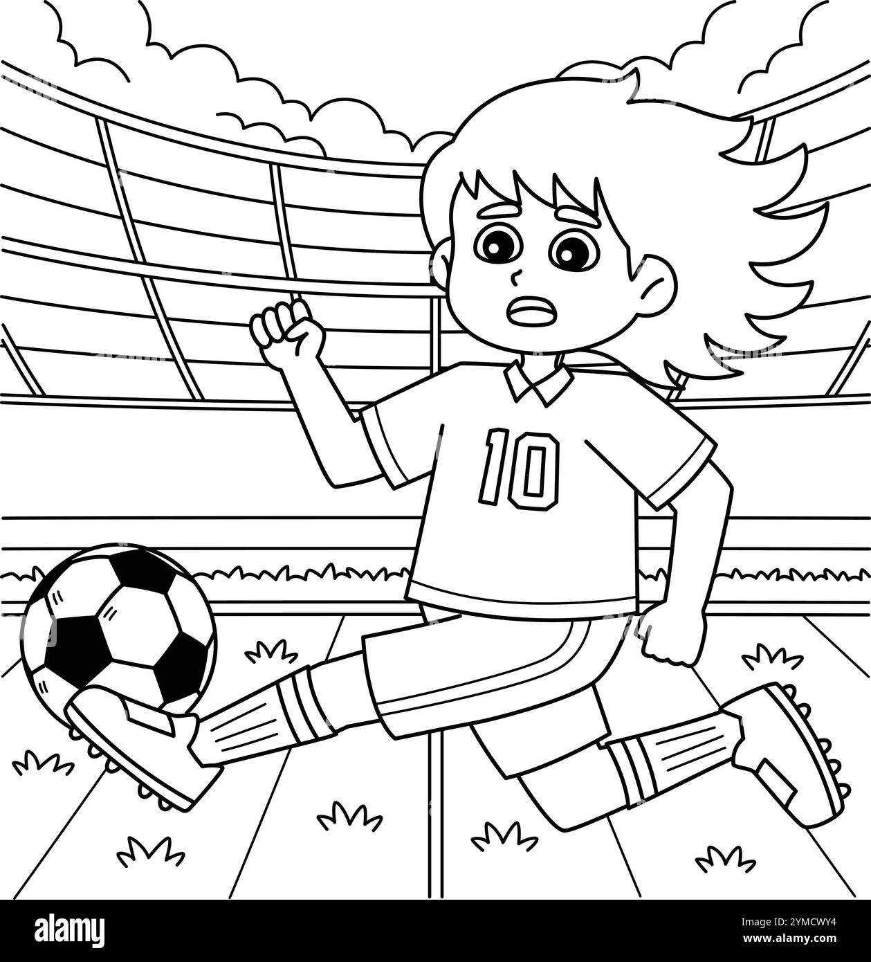 Female Soccer Player Intercepting Pass Coloring Stock Vector Image ...